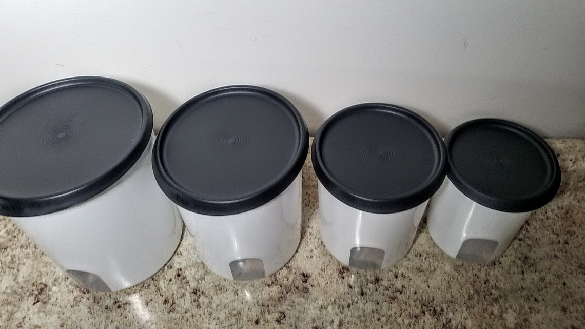 New Tupperware Canister Container Set of 4 Piece One Touch White With ...