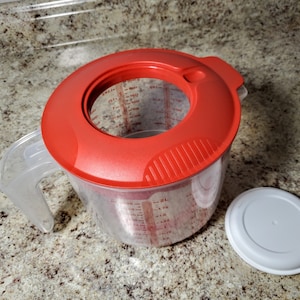 Tupperware Mix N Store Measuring Pitcher Sheer Red Butter Bowl 8cup New ...