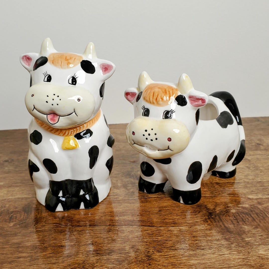 Vintage Cow Sugar Bowl and Creamer Set Black and White FHP - Etsy