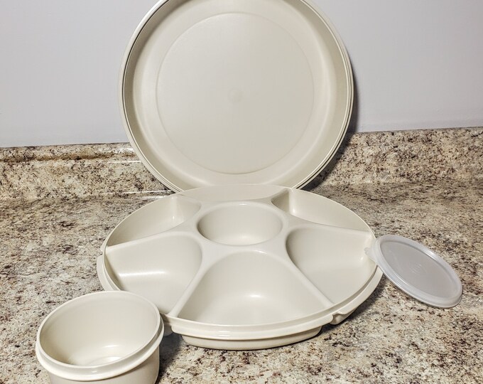 Tupperware Serving Center Set Dip Bowl and Seal Almond 1665 Vintage - Etsy