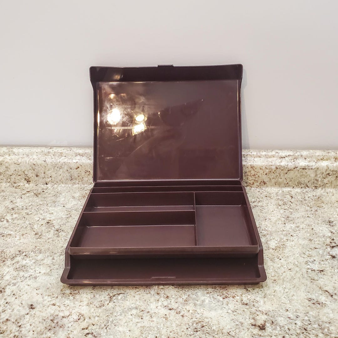 Vintage Tupperware Brown Travel Personal VALET DESK ORGANIZER W Tray ...
