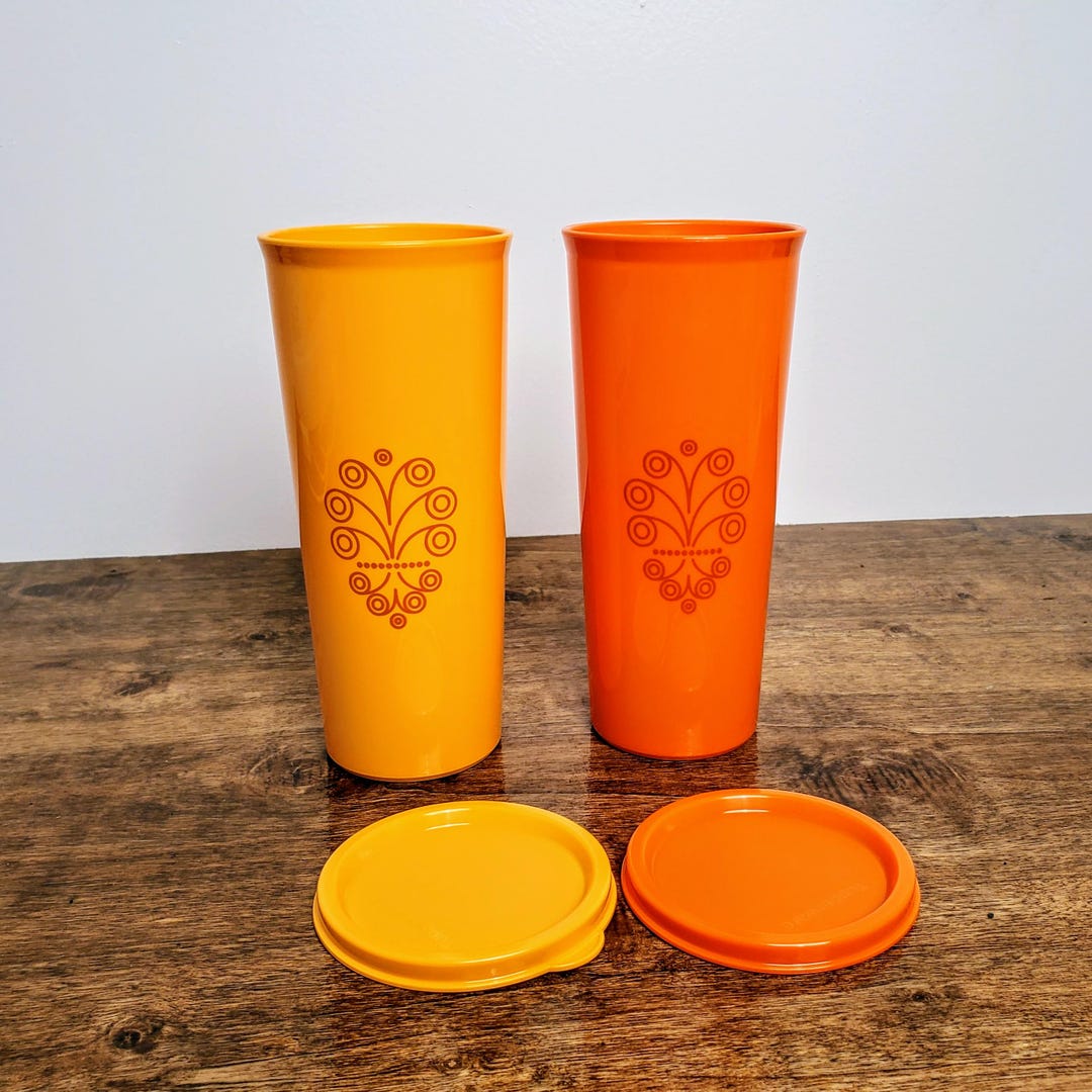 Tupperware Gold Orange Tumblers Glasses New Vintage Design 16 Oz #5107 ...