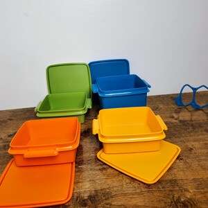 Tupperware Square Away Goody Box Stackable Lunch Container Set W/ Carry ...