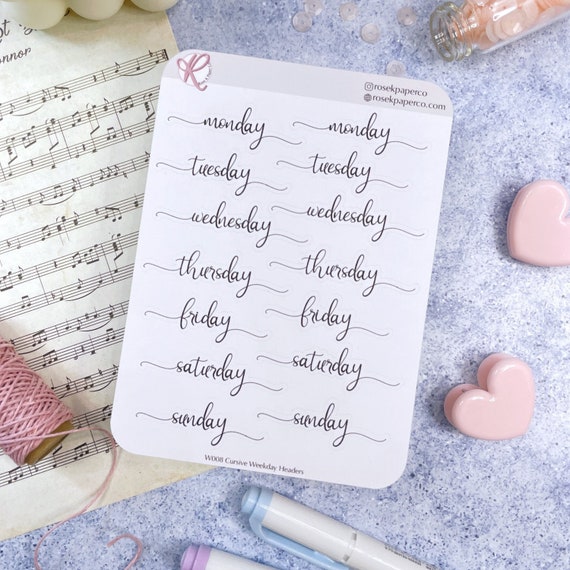Week Day Headers in Hand-lettered Script for Your Bullet - Etsy