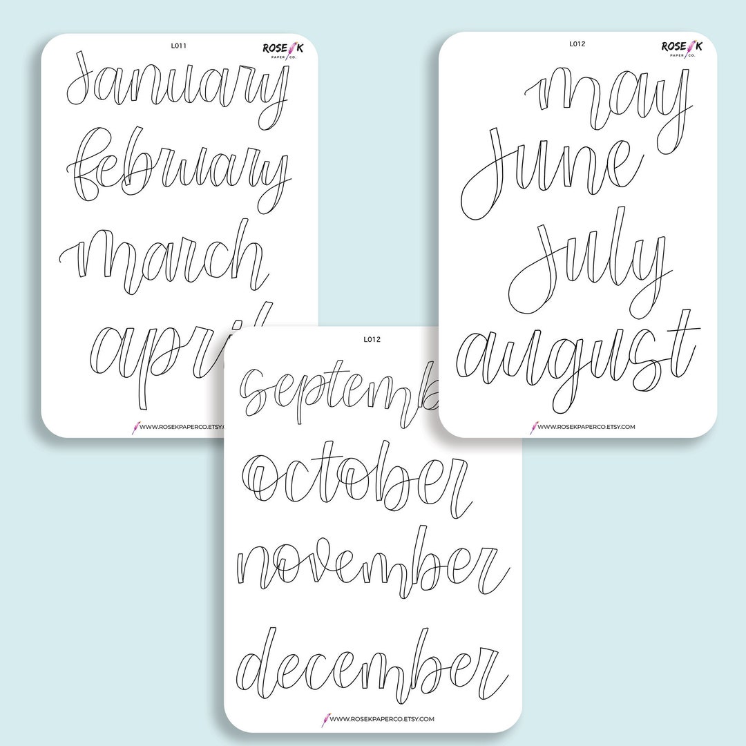 LARGE Hand-lettered Month Headers | Dot Grid Journal Stickers | Bujo ...