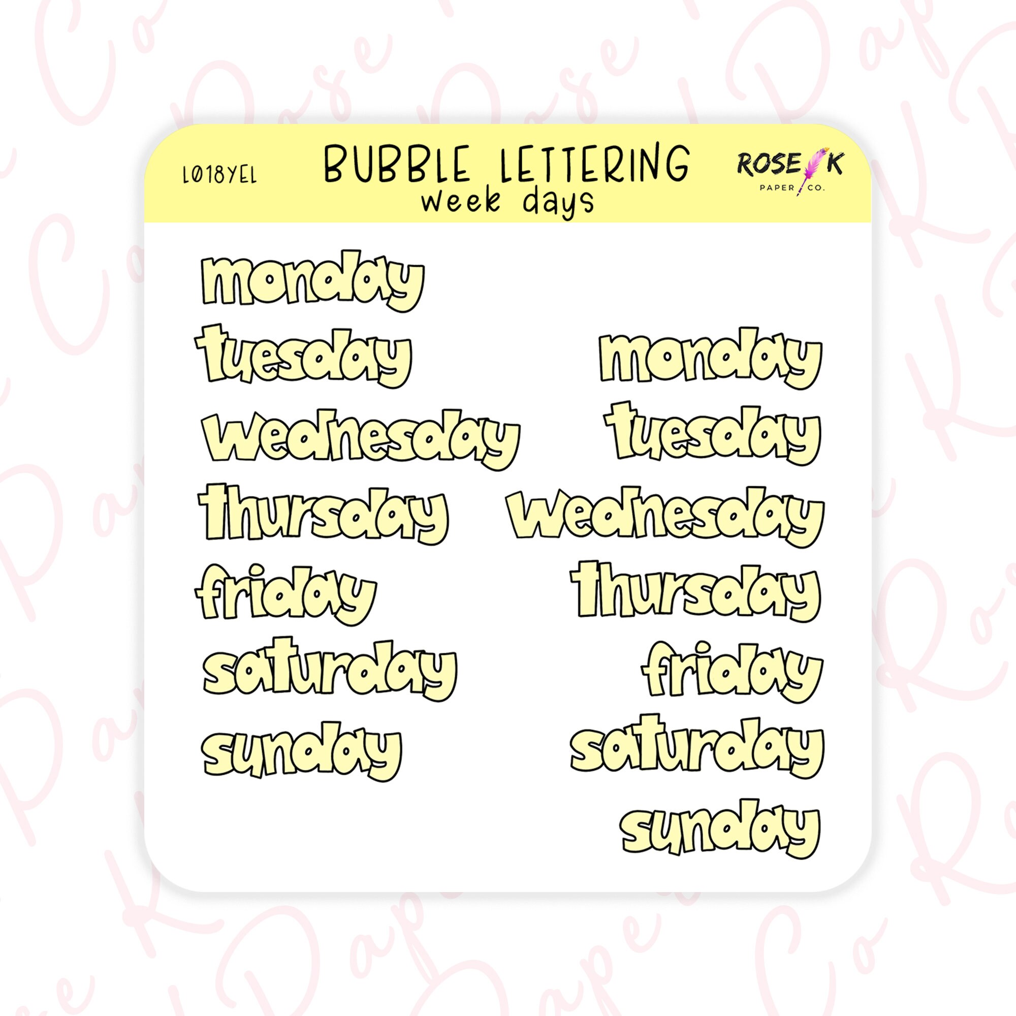 Bubble Lettering Week Day Stickers Rainbow Days of the Week | Etsy