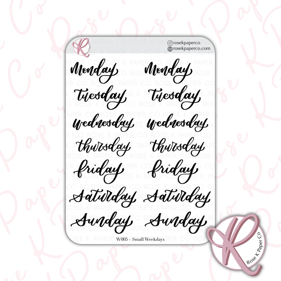 Hand Lettered Days of the Week Planner Stickers | Dot Grid Journal ...