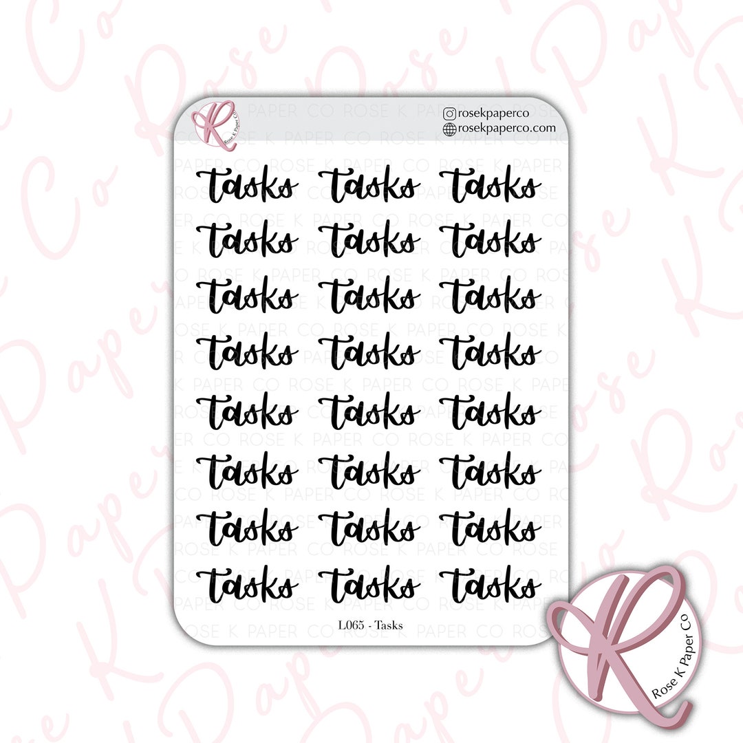 Tasks Script Stickers for Planners or Dot Grid Journal, Brush Lettering ...