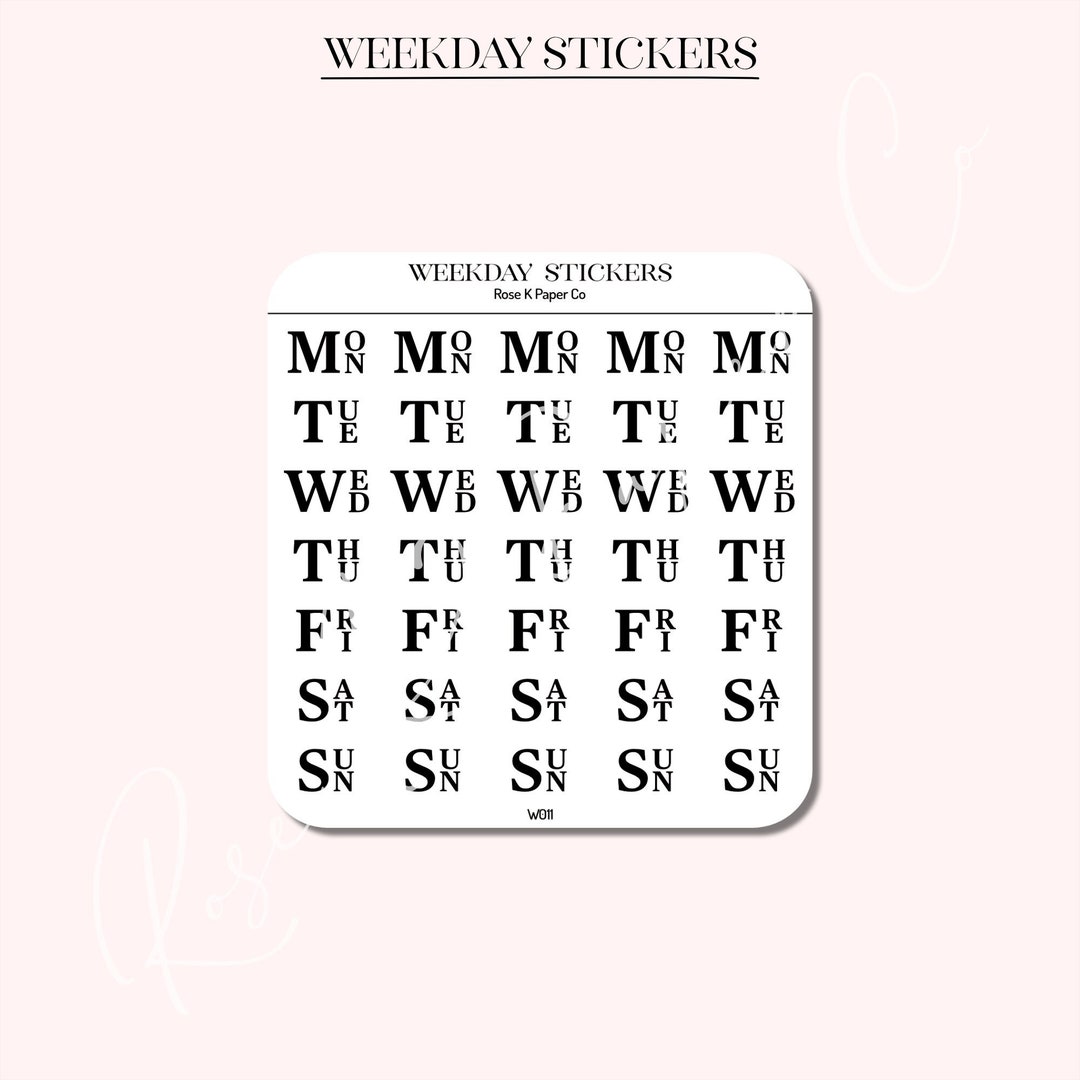 WEEKDAY Minimal Planner Stickers - Monthly Calendar, Hobonichi, Common ...