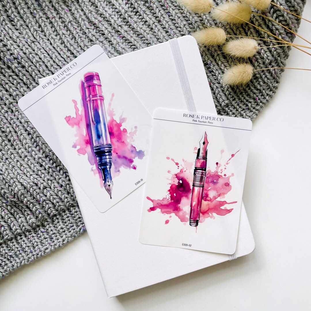 PINK FOUNTAIN PENS - Large Sticker - Planner or Journal Stickers - E009 ...