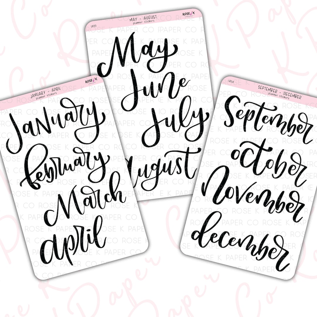 LARGE Hand-lettered Month Headers | |fancy Script | Dot Grid Journal ...