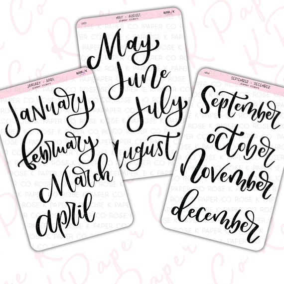 LARGE Hand-lettered Month Headers fancy Script Bullet | Etsy