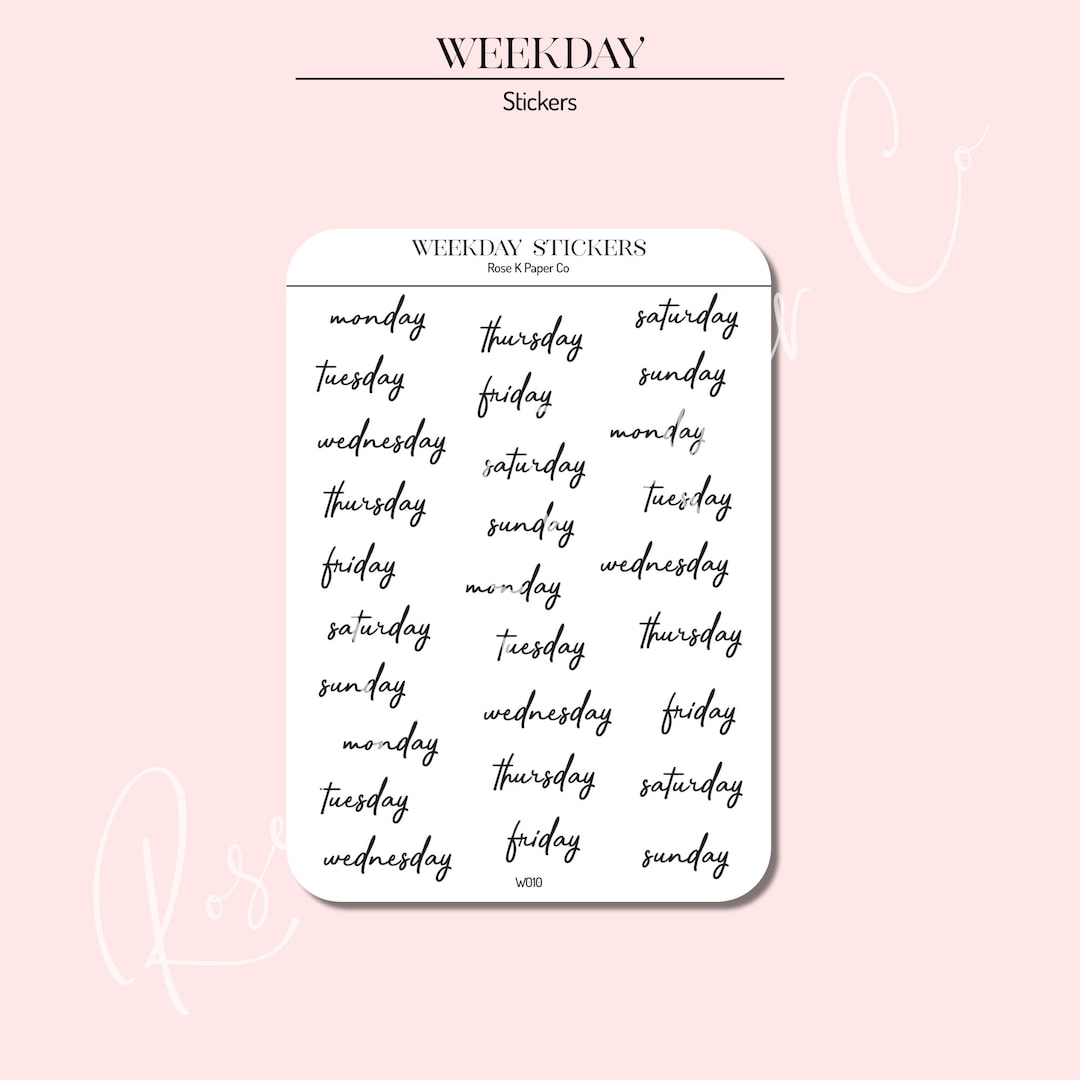 Days of the Week Planner Stickers | Bold Cursive | Lettering | for ...