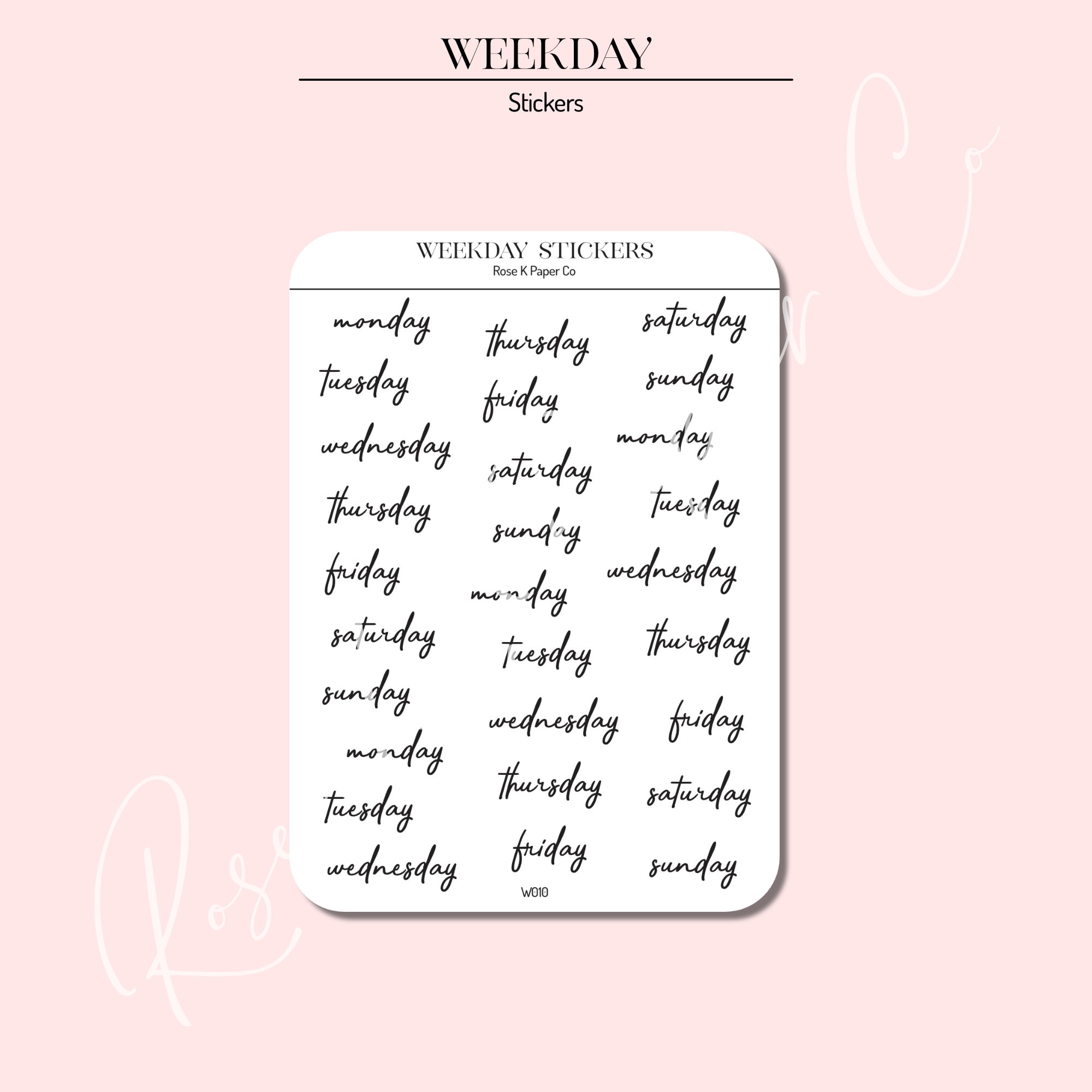 Days of the Week Planner Stickers | Bold Cursive | Lettering | for ...