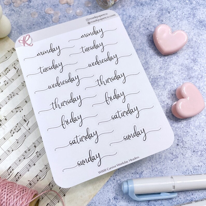 Week Day Headers in Hand-lettered Script for Your Bullet - Etsy