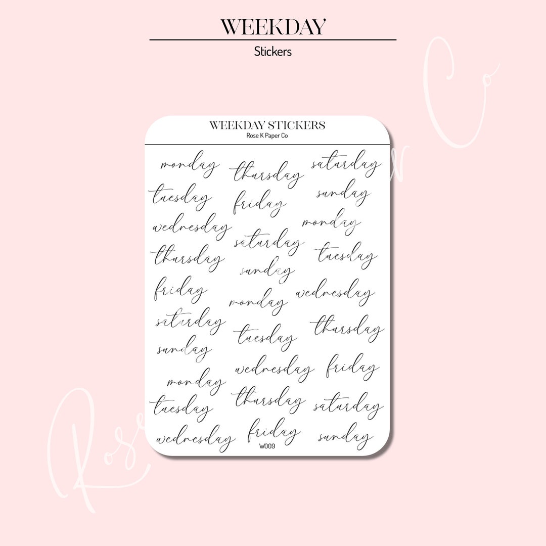 Days of the Week Planner Stickers | Elegant Cursive | Lettering | for ...