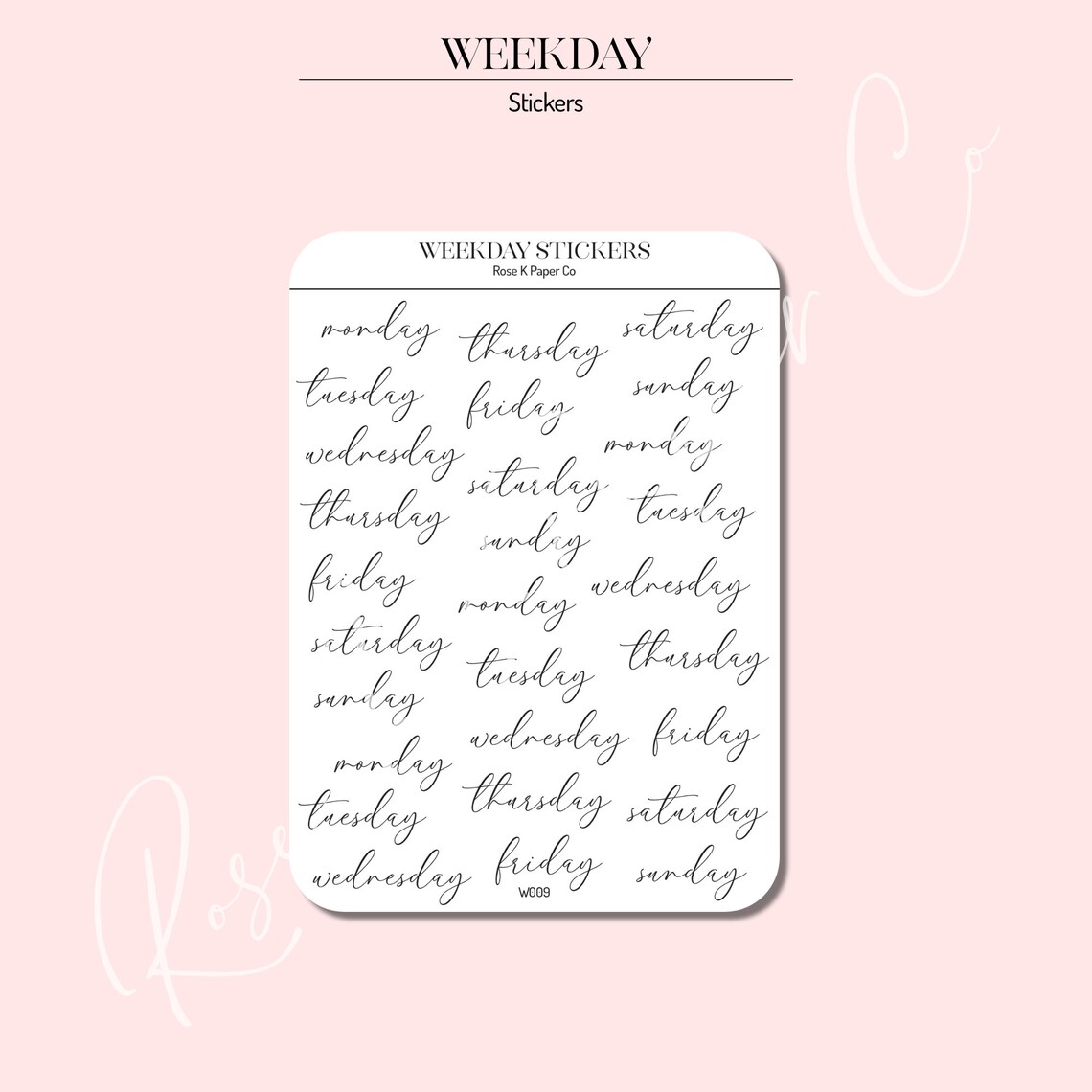 Days of the Week Planner Stickers Elegant Cursive Lettering for ...