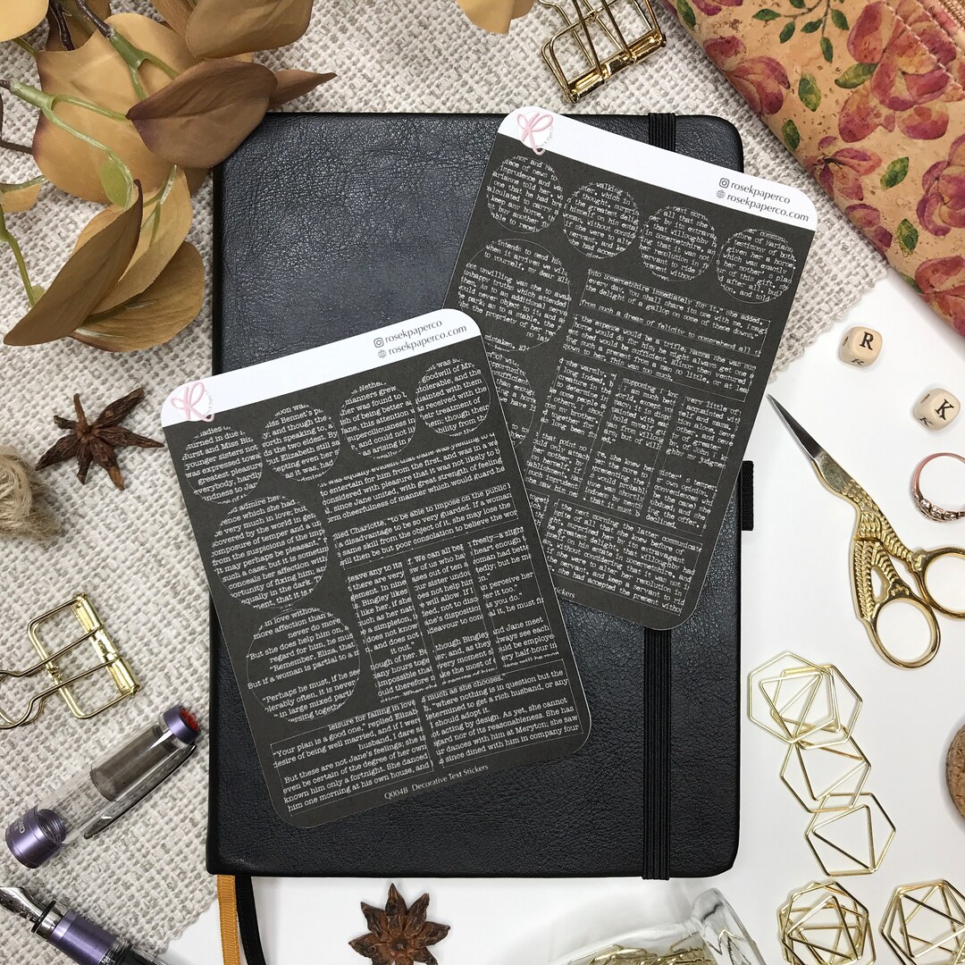 BLACK Paper Decorative Text Stickers for Black Page Journals - Etsy