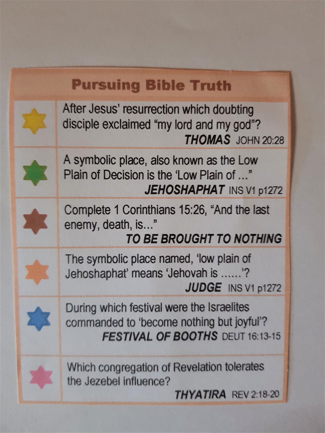 Bible Trivia Cards for JW Family Worship - Etsy