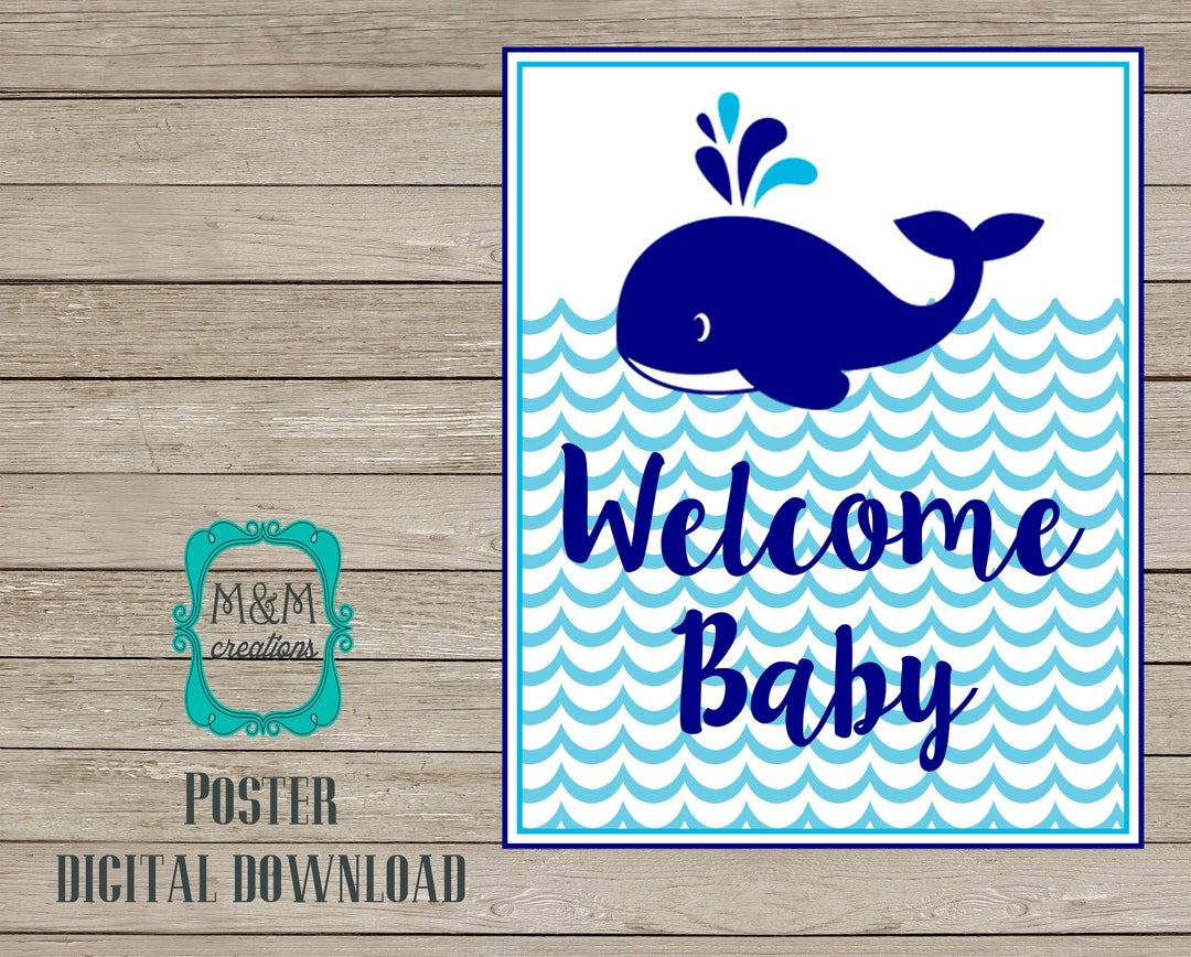 WELCOME BABY POSTER - Blue Whale - Etsy
