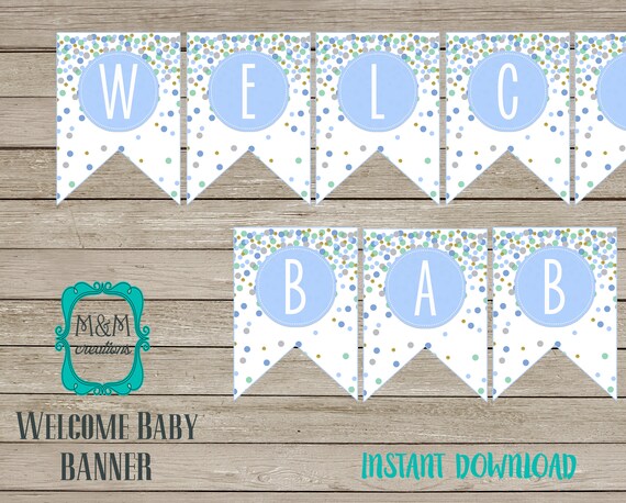 BABY SHOWER BANNER Welcome Baby Blue Glitter | Etsy