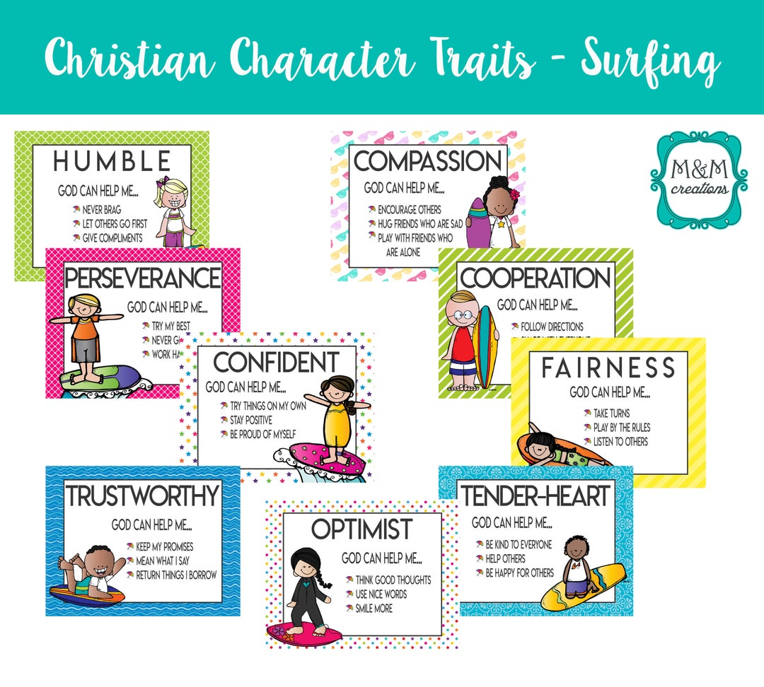 Christian Character Trait Posters - Surfing Theme - Etsy