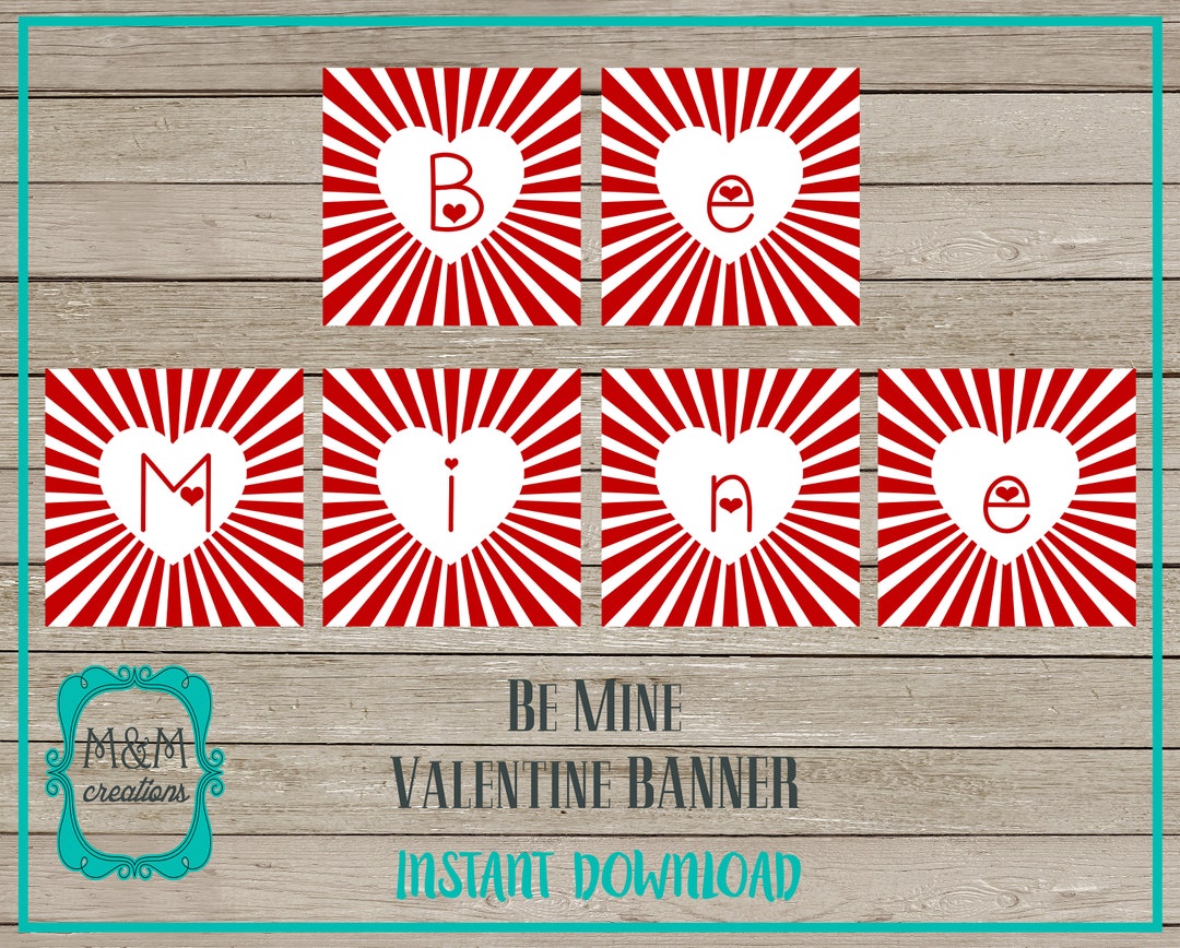 VALENTINES BANNER - "be Mine" - Red Heart Burst - Etsy
