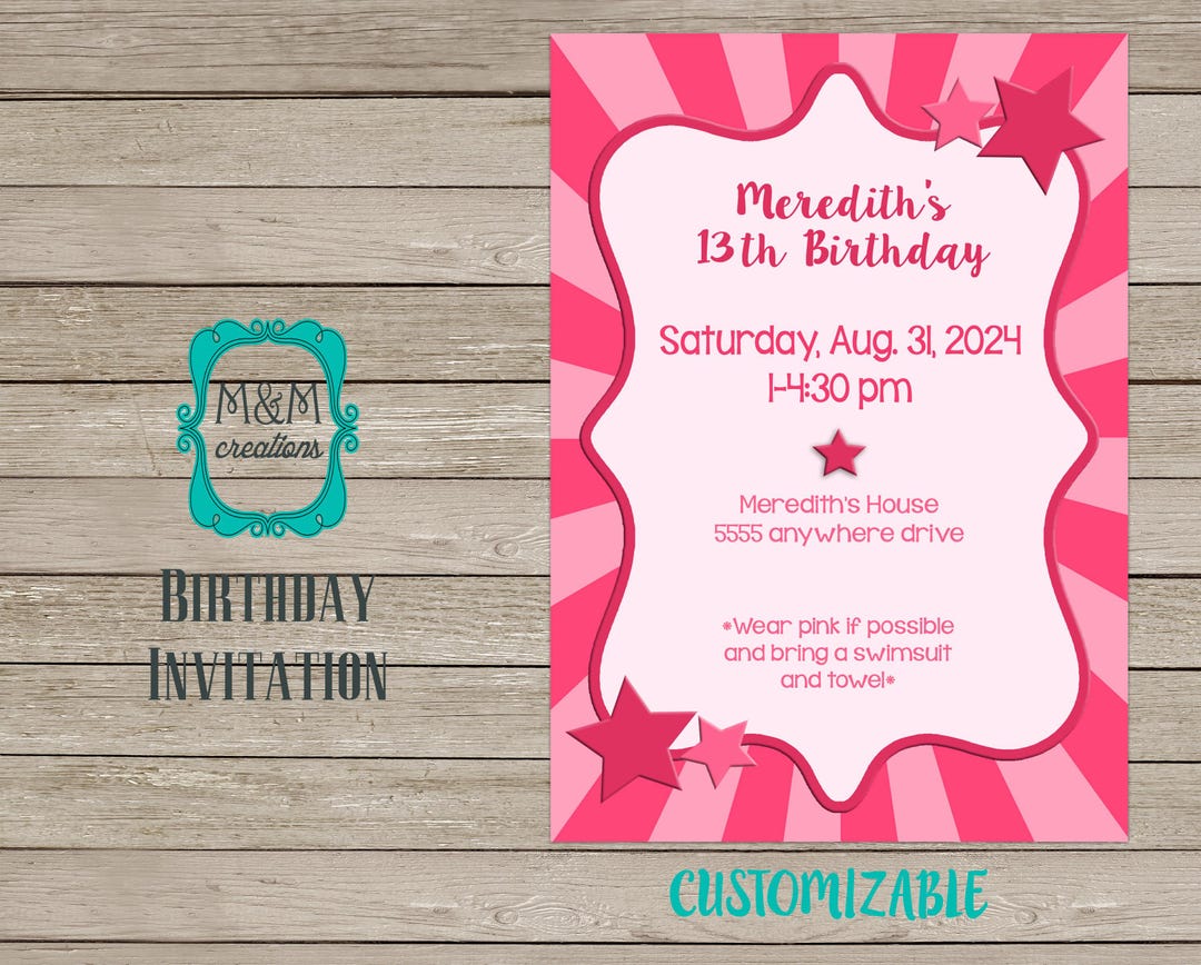 ALL PINK BIRTHDAY Invite - Etsy