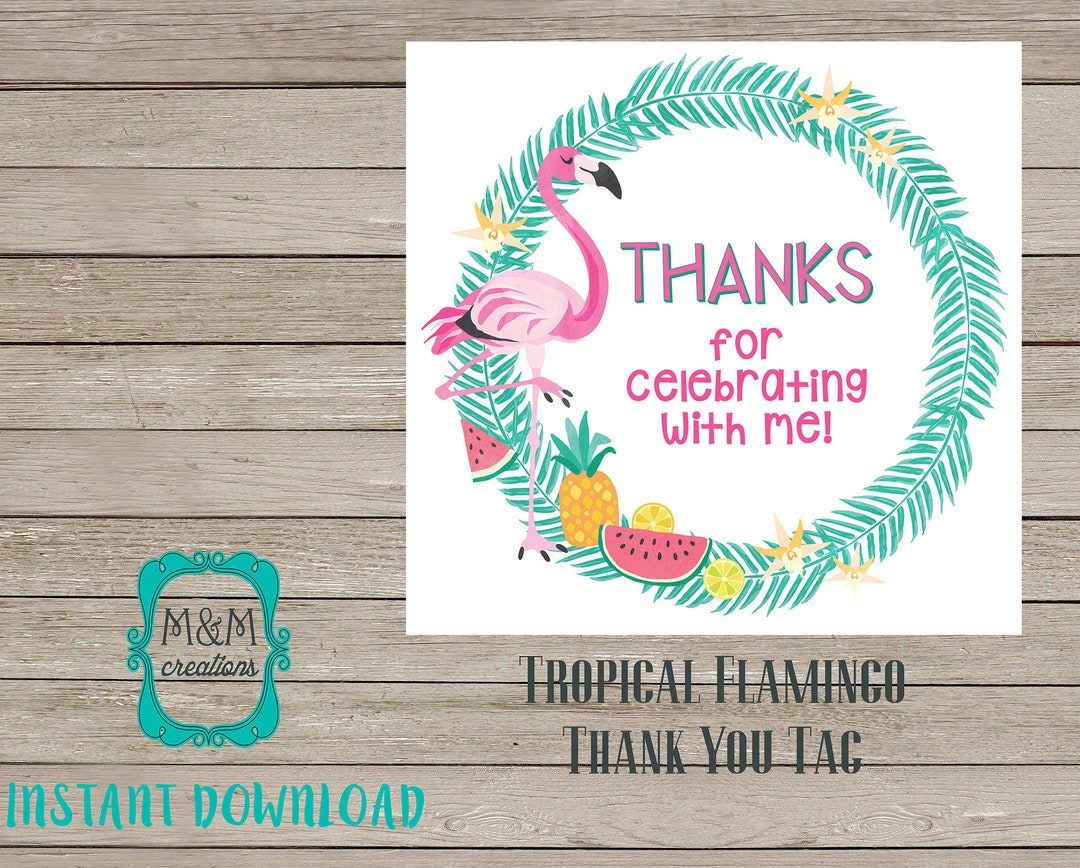 FLAMINGO TROPICAL TAG - Thank You - Birthday - Digital - Etsy