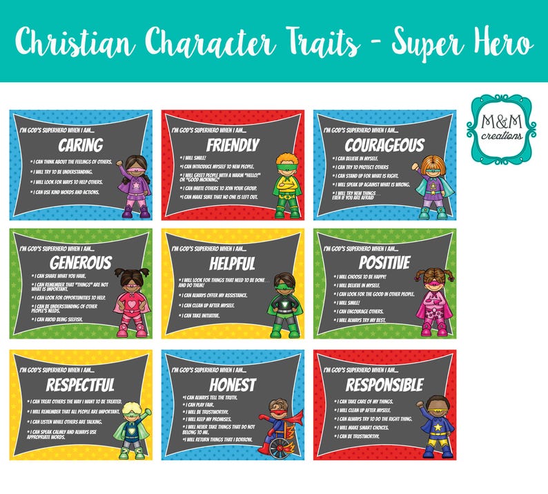 Christian Character Trait Posters - Super Hero Theme - Etsy