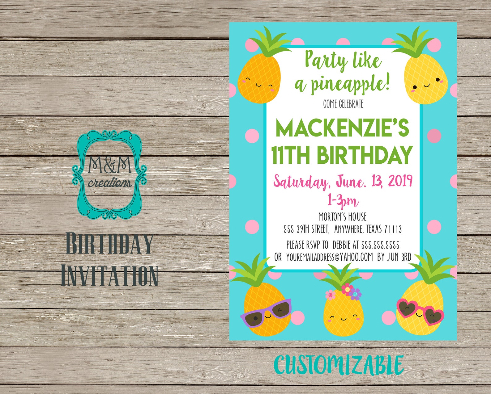 PARTY LIKE a PINEAPPLE - Birthday Invite - Turquoise Pink Dot ...