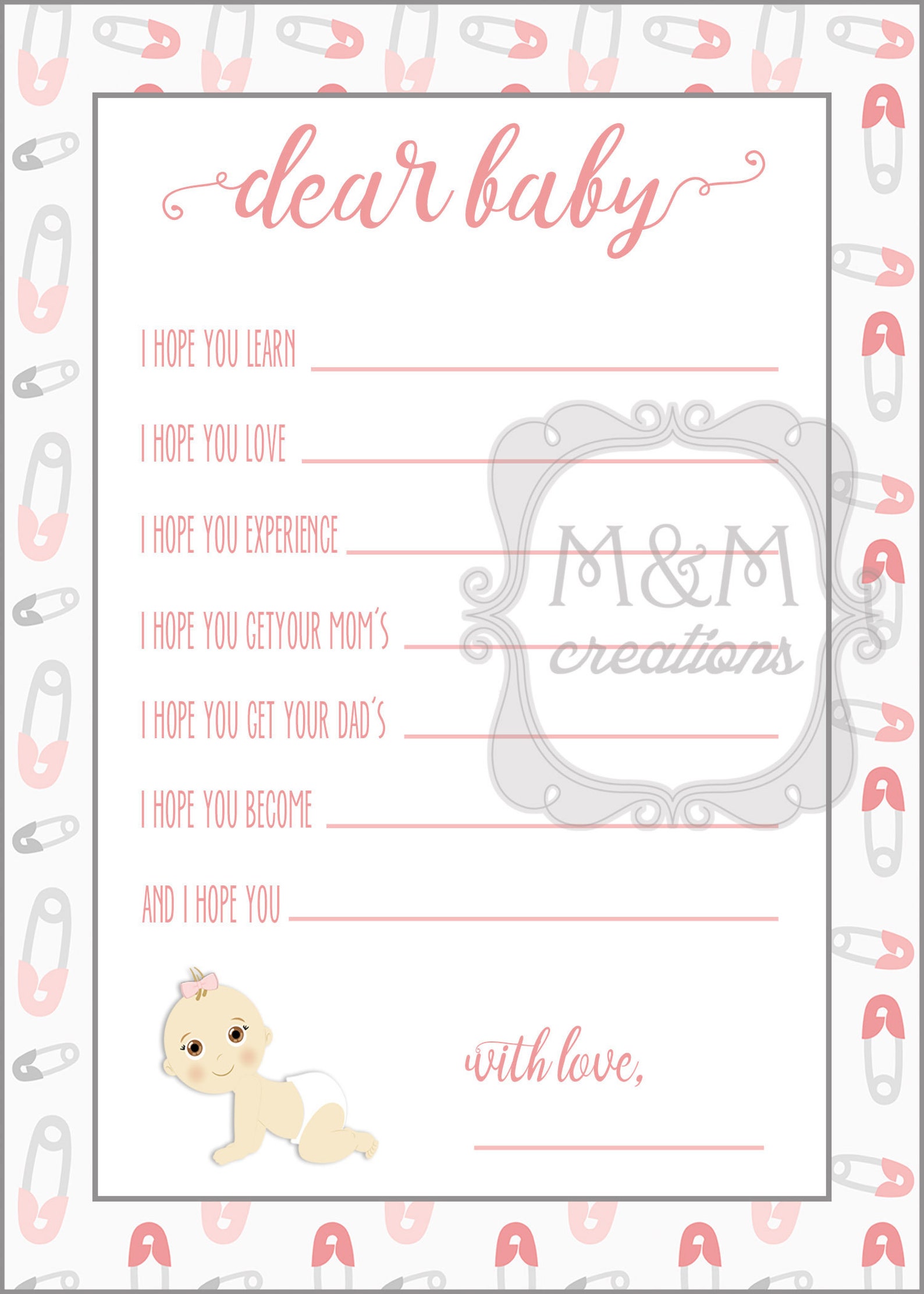 DEAR BABY CARDS Pink and Grey - Baby Shower Wishes for Baby - Etsy