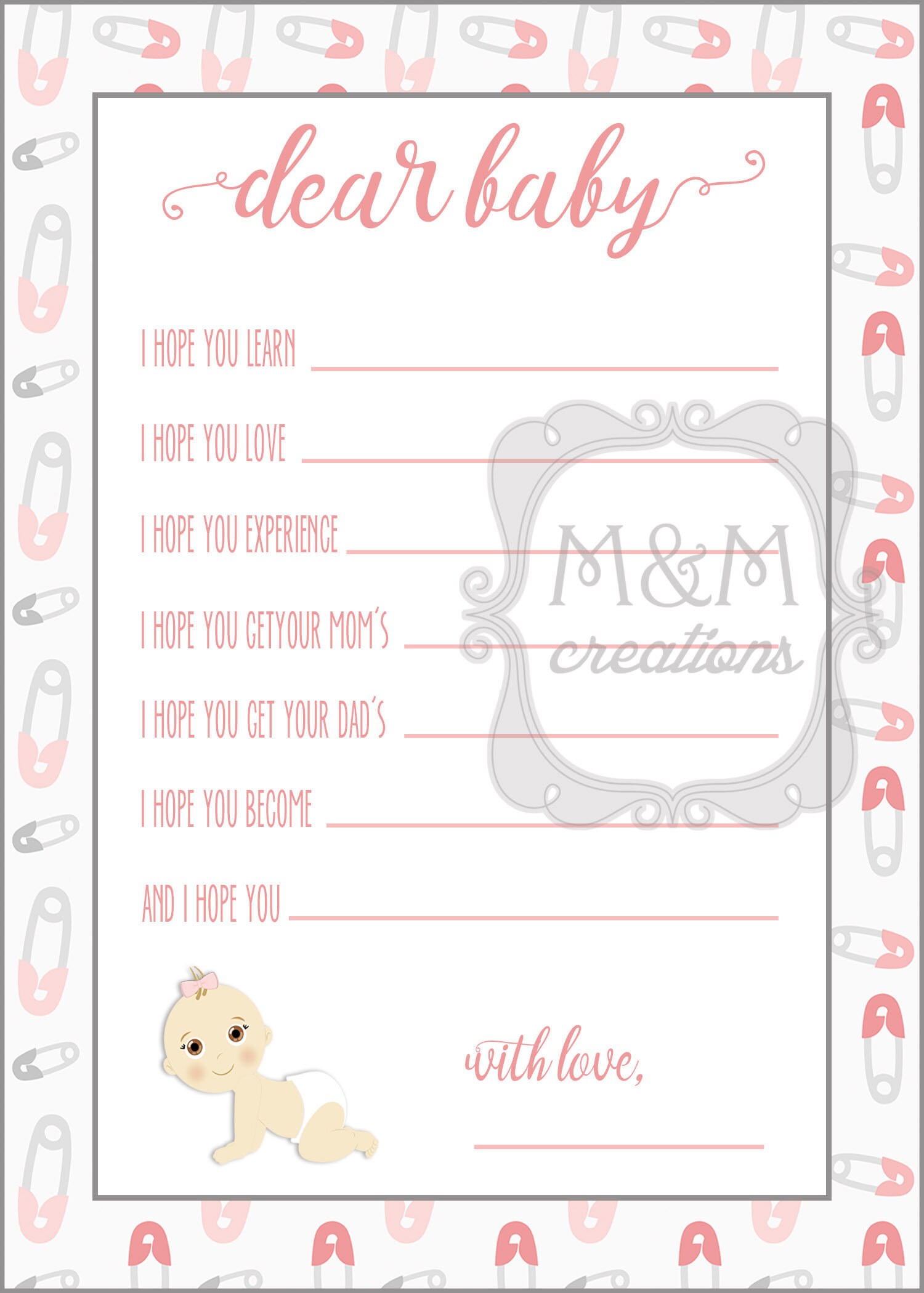 DEAR BABY CARDS Pink and Grey - Baby Shower Wishes for Baby - Etsy