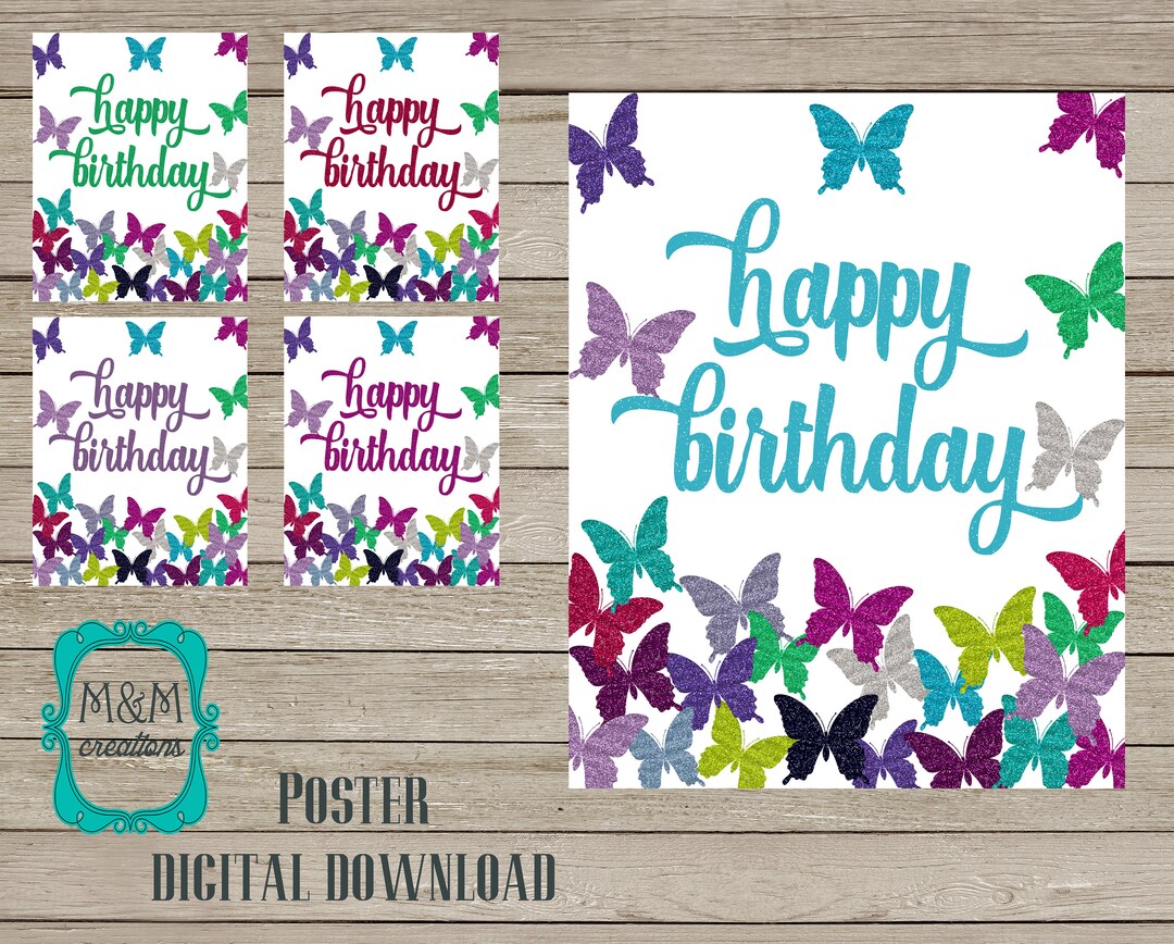 BIRTHDAY POSTER - BUTTERFLY Glitter - Happy Birthday - Etsy