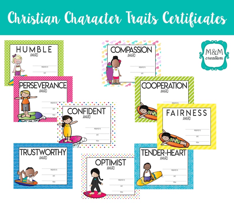 Christian Character Trait Certificates/awards - Surfing Theme - Etsy