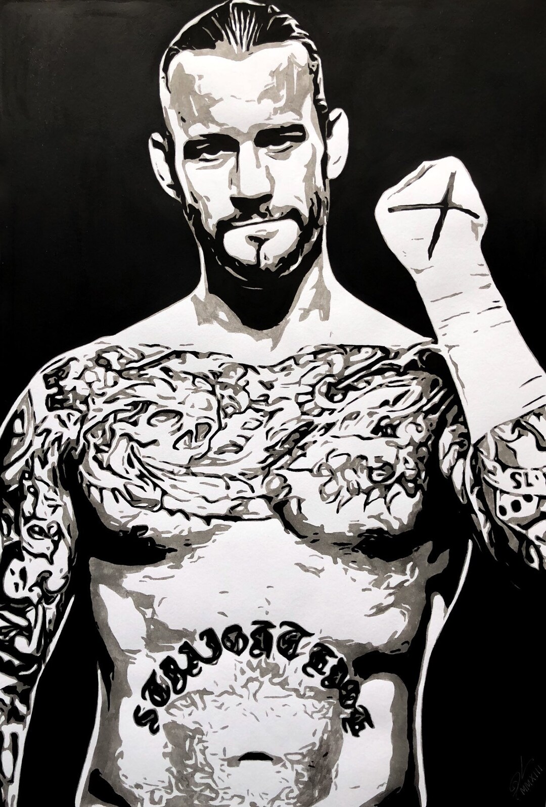 CM Punk Original Painting FREE Painting - Etsy UK