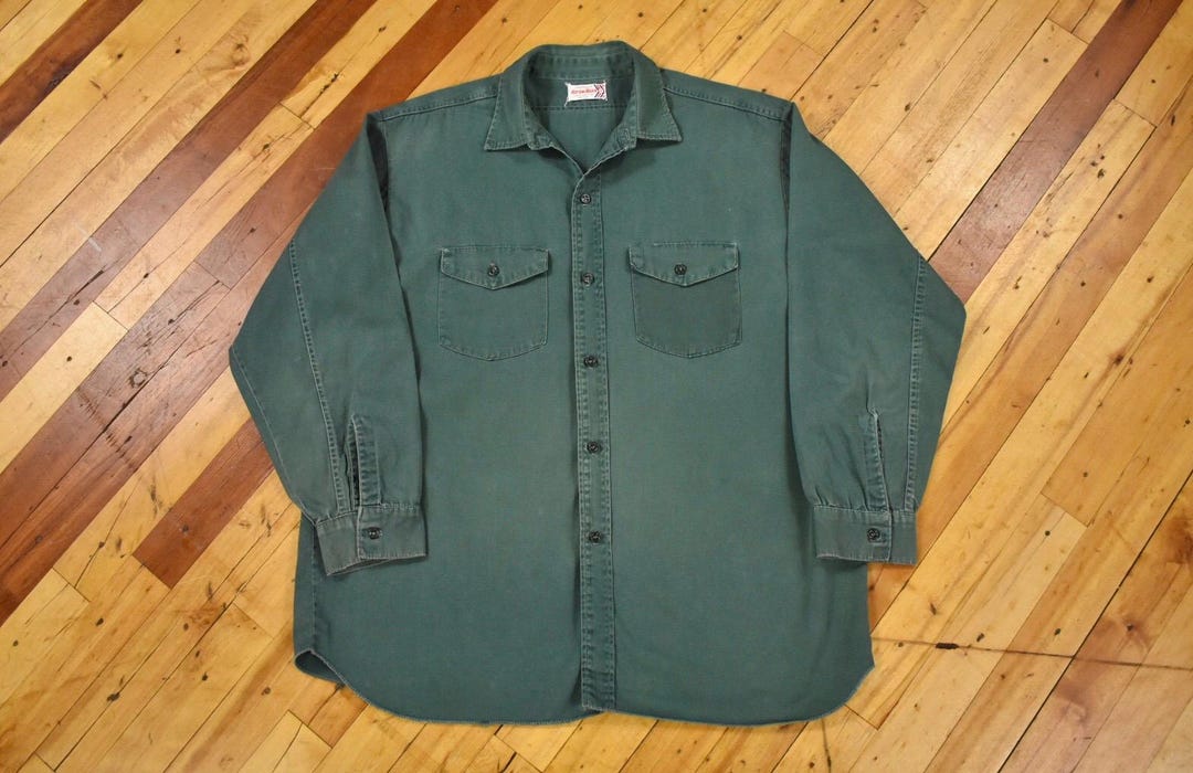 60s Hit Em Hard Work Shirt Size XL Cotton Twill Vintage - Etsy