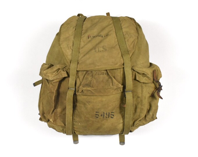 1943 Rucksack WWII Heavy Duty Olive Green Canvas Backpack Army Bag US ...