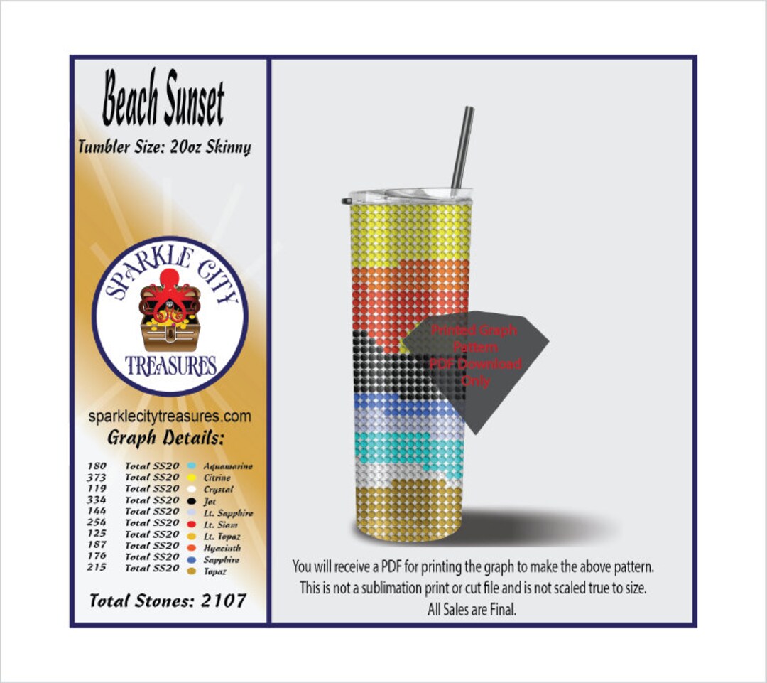 Beach Sunset Rhinestone Tumbler Pattern for 20oz Skinny Tumbler (PDF ...