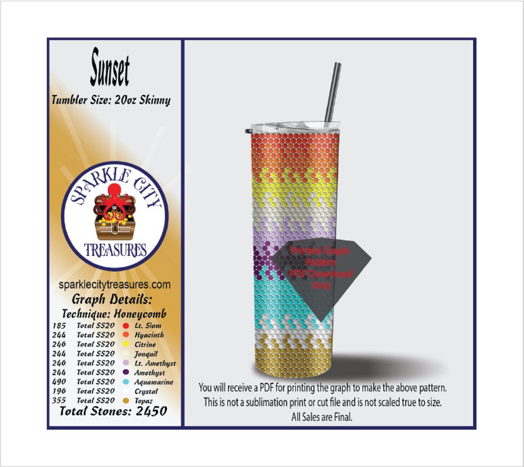 Sunset Rhinestone Template Pattern Graph for 20 Ounce Straight Tumbler ...