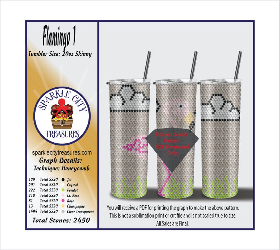 Flamingo 1 Rhinestone Template Pattern Graph for 20 Ounce Straight ...