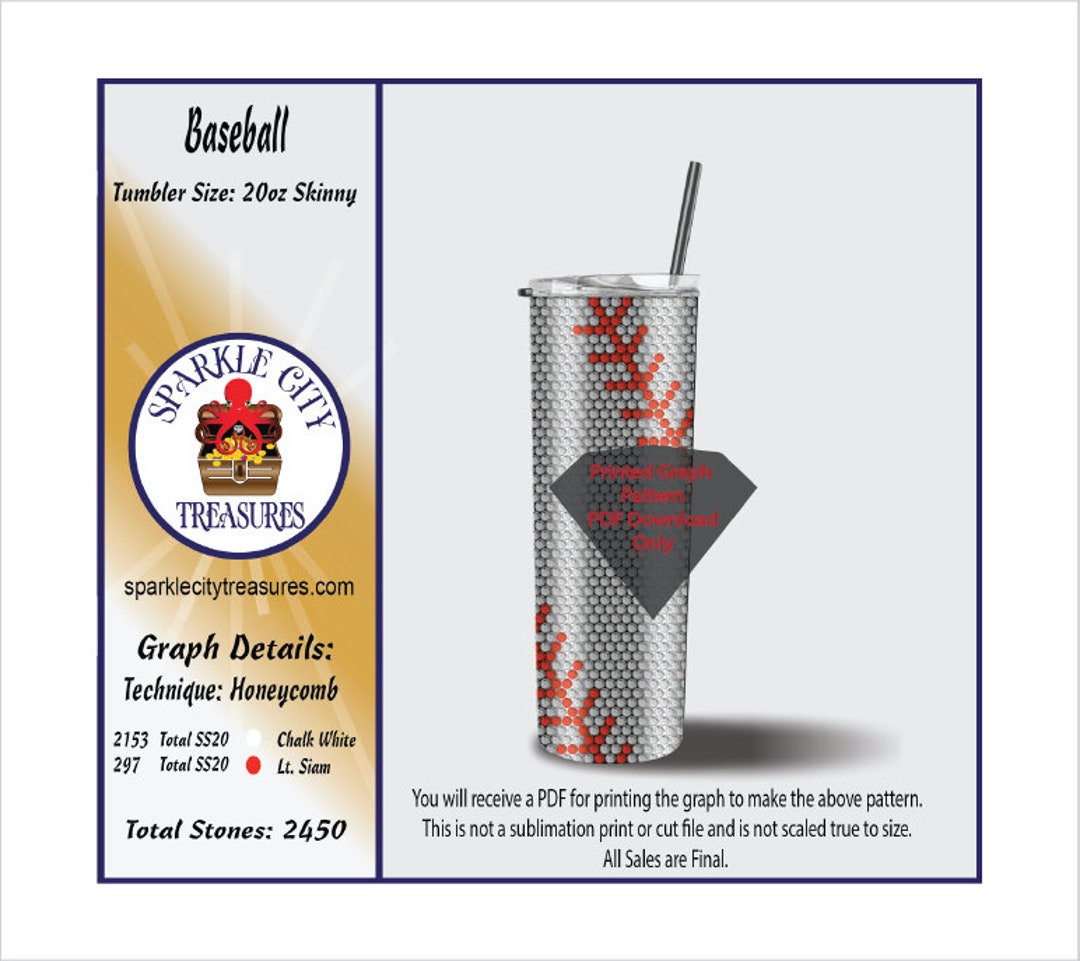 Baseball Rhinestone Template Pattern Graph for 20 Ounce Straight ...