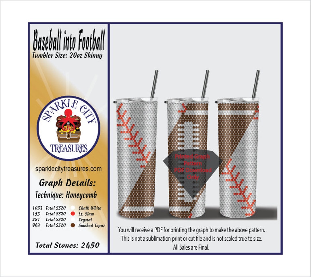 Baseball Football Rhinestone Tumbler Template: 20oz Skinny (PDF Pattern ...