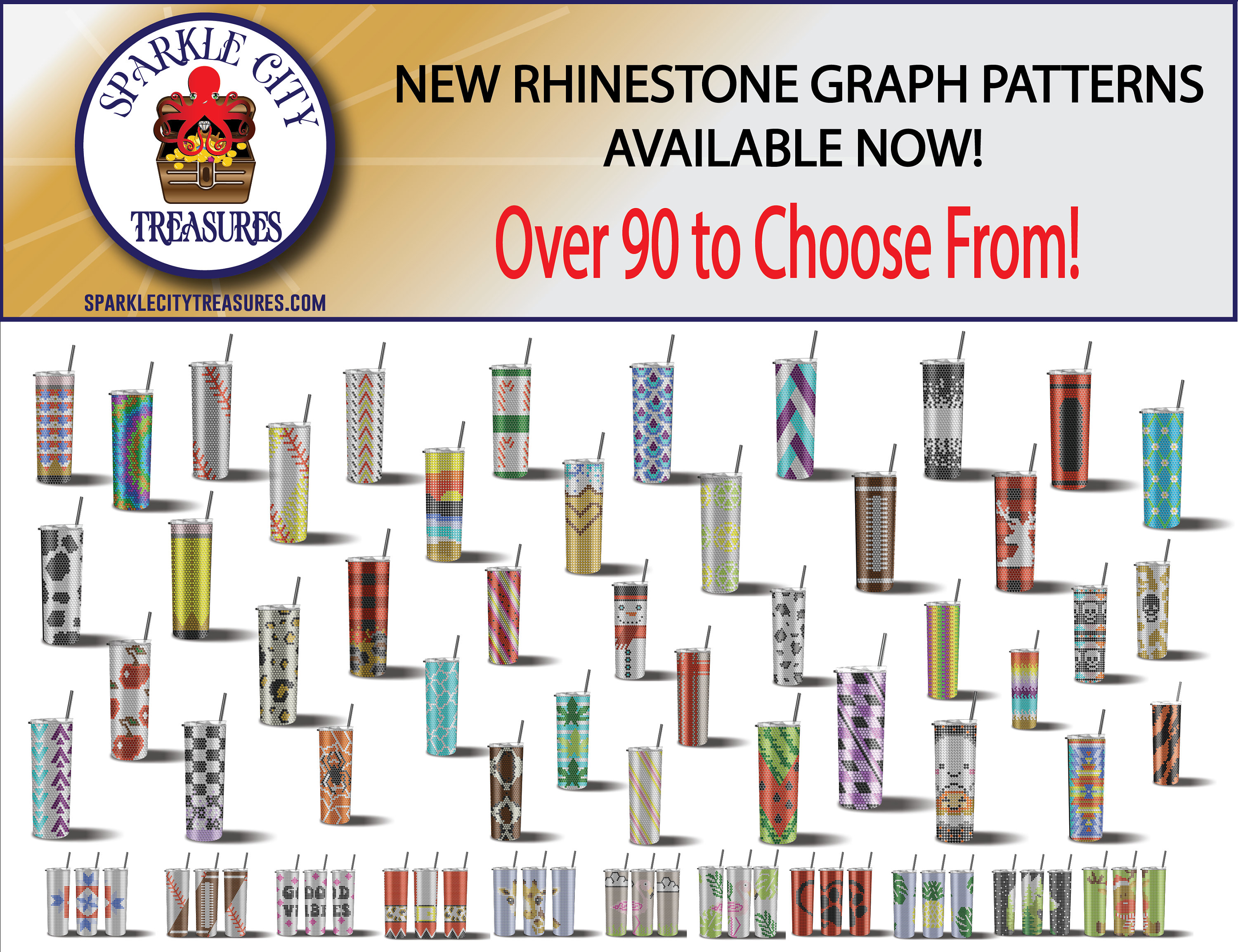 Neon Zipper Rhinestone Template Pattern Graph for 20 Ounce Straight ...