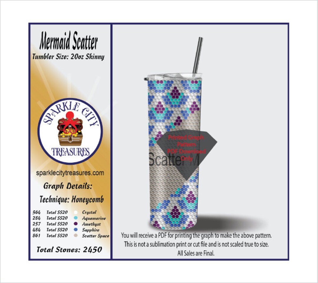 Mermaid Scatter Rhinestone Template Pattern Graph for 20 Ounce Straight ...