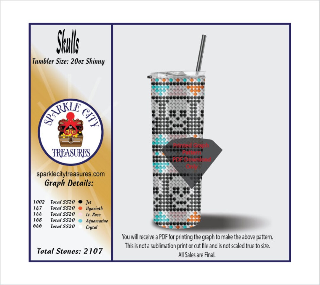 Skulls Rhinestone Template Pattern Graph for 20 Ounce Straight Tumbler ...