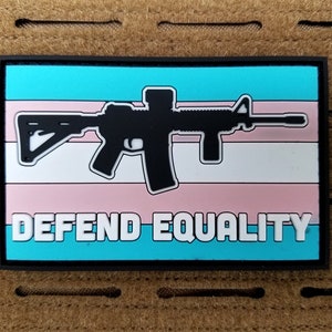 AR-15 Defend Equality Trans Pride Flag and Rifle - PVC Patch With Hook ...