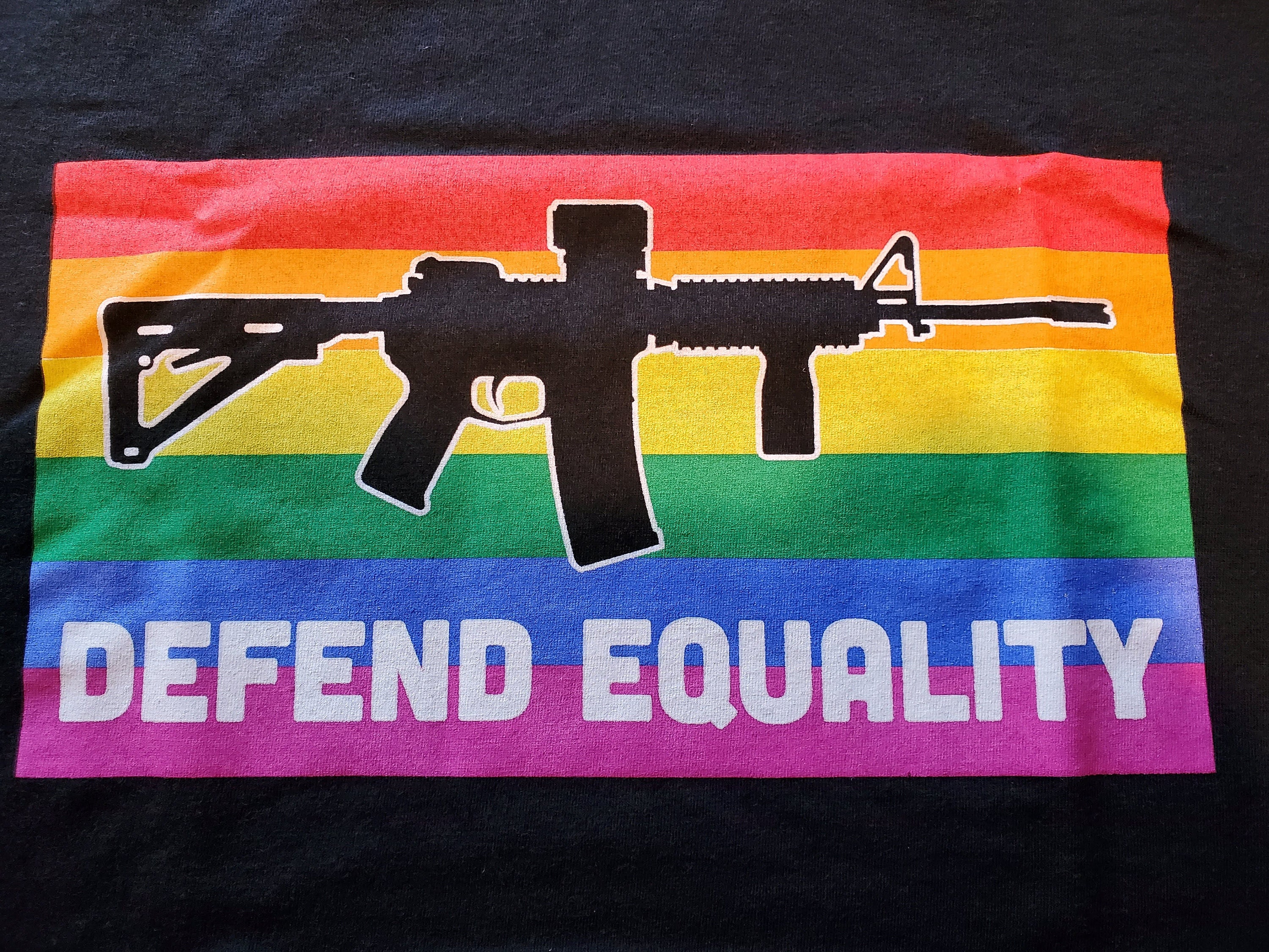Defend Equality LGBTQ Gay Pride Flag and Rifle Tri-blend Screen Printed ...