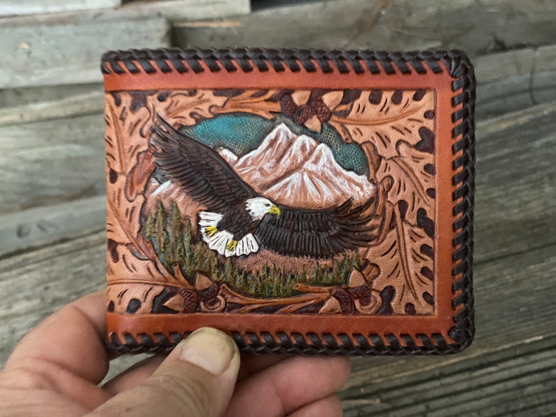 Eagle Themed Outdoorsman Custom Tooled Laced Bifold Wallet - Etsy