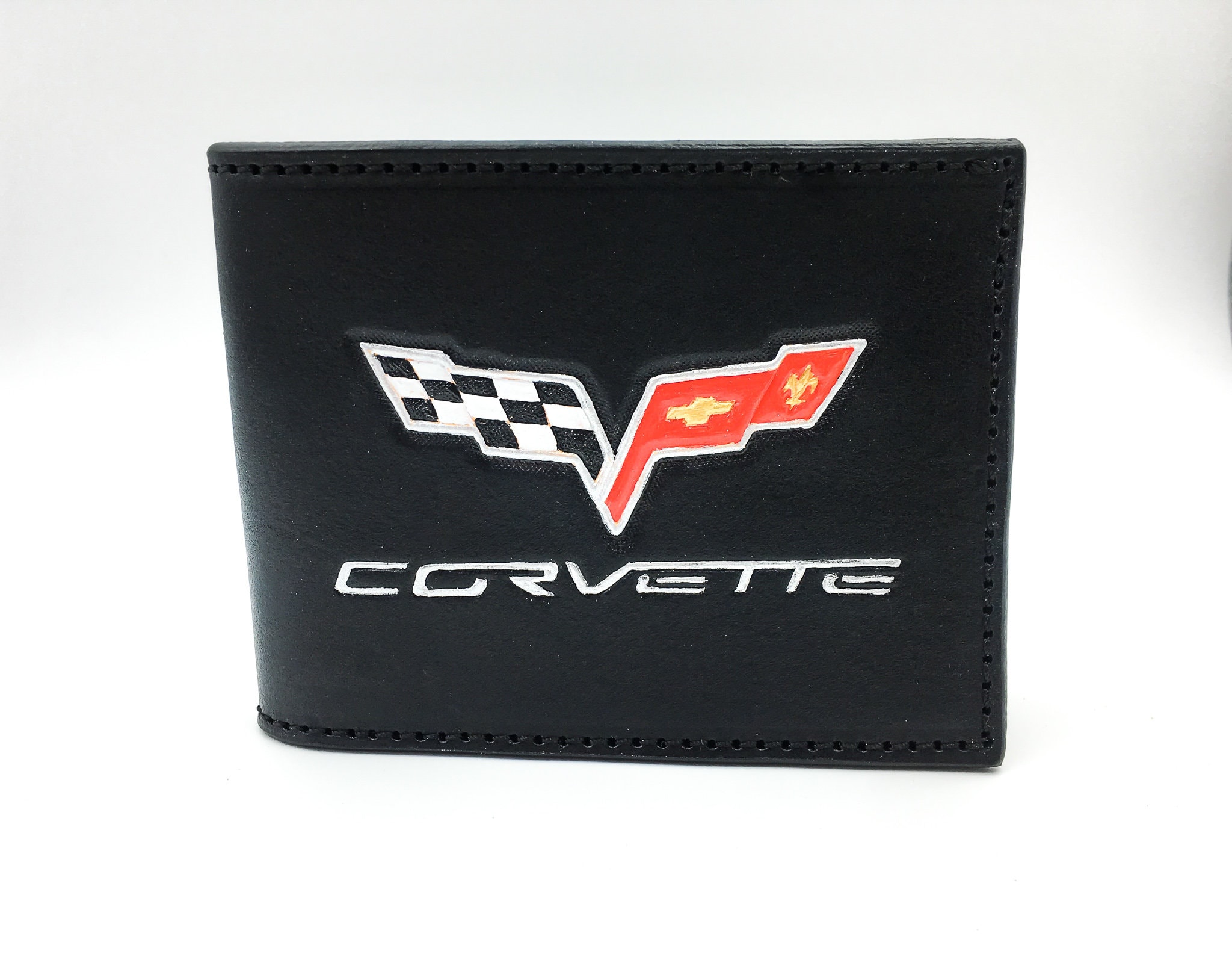 C6 Corvette Design Wallet / Hand-tooled Emblem Logo / Custom Leather ...